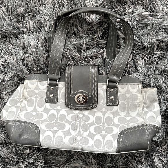 Coach | Bags | Coach Hamptons Carryall Canvas Grey Shoulder Bag | Poshmark